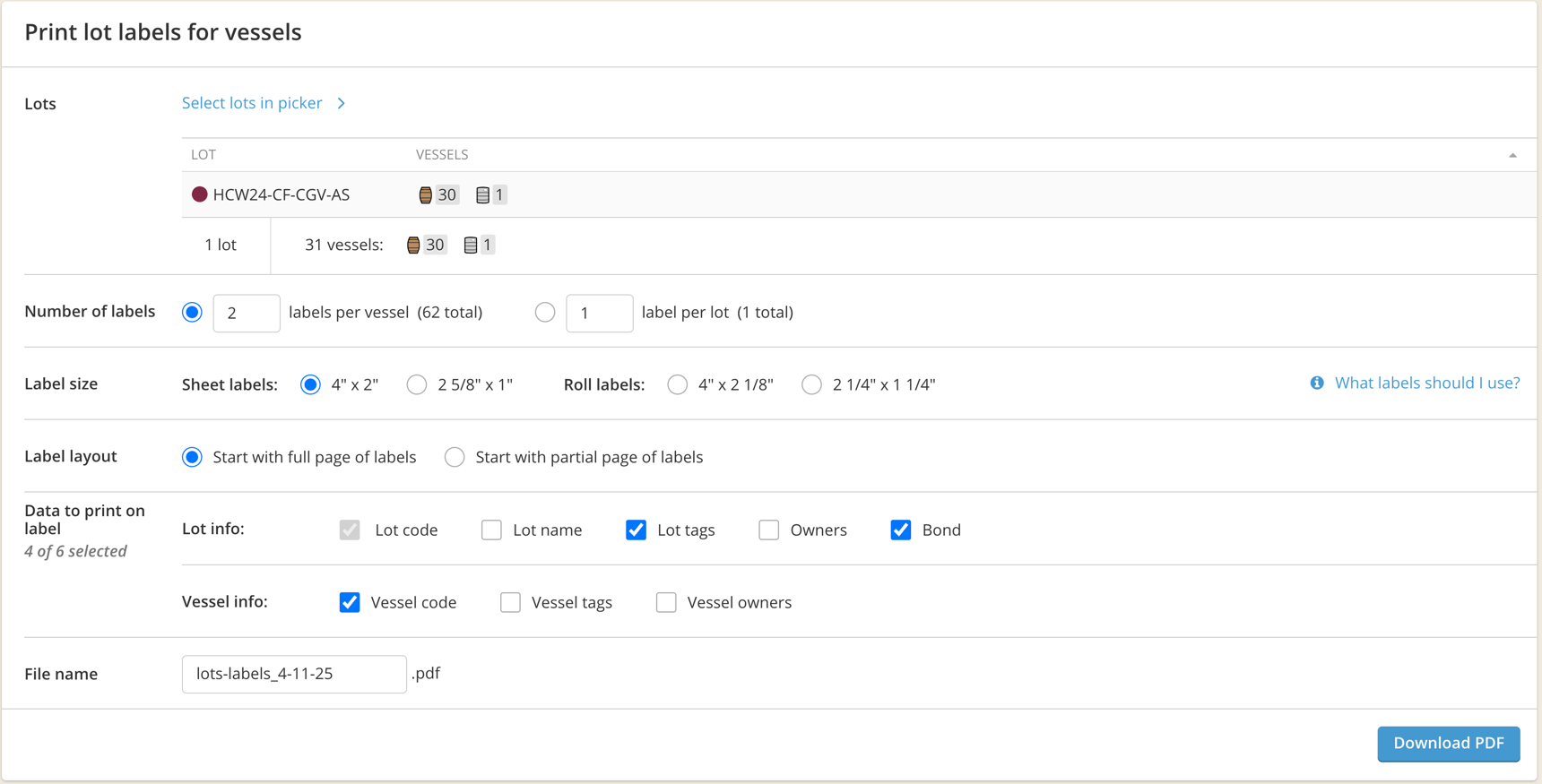 How to print Lot Labels